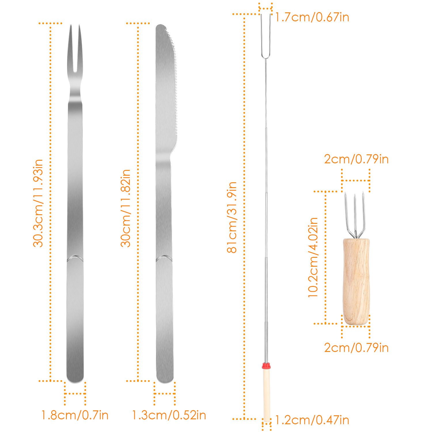 Stainless Steel Roasting Sticks Set 31.9in Extendable Telescoping ...